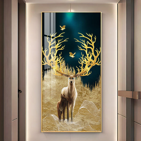 Buy Deer With Golden Antlers Premium Acrylic Vertical Wall Art Online ...