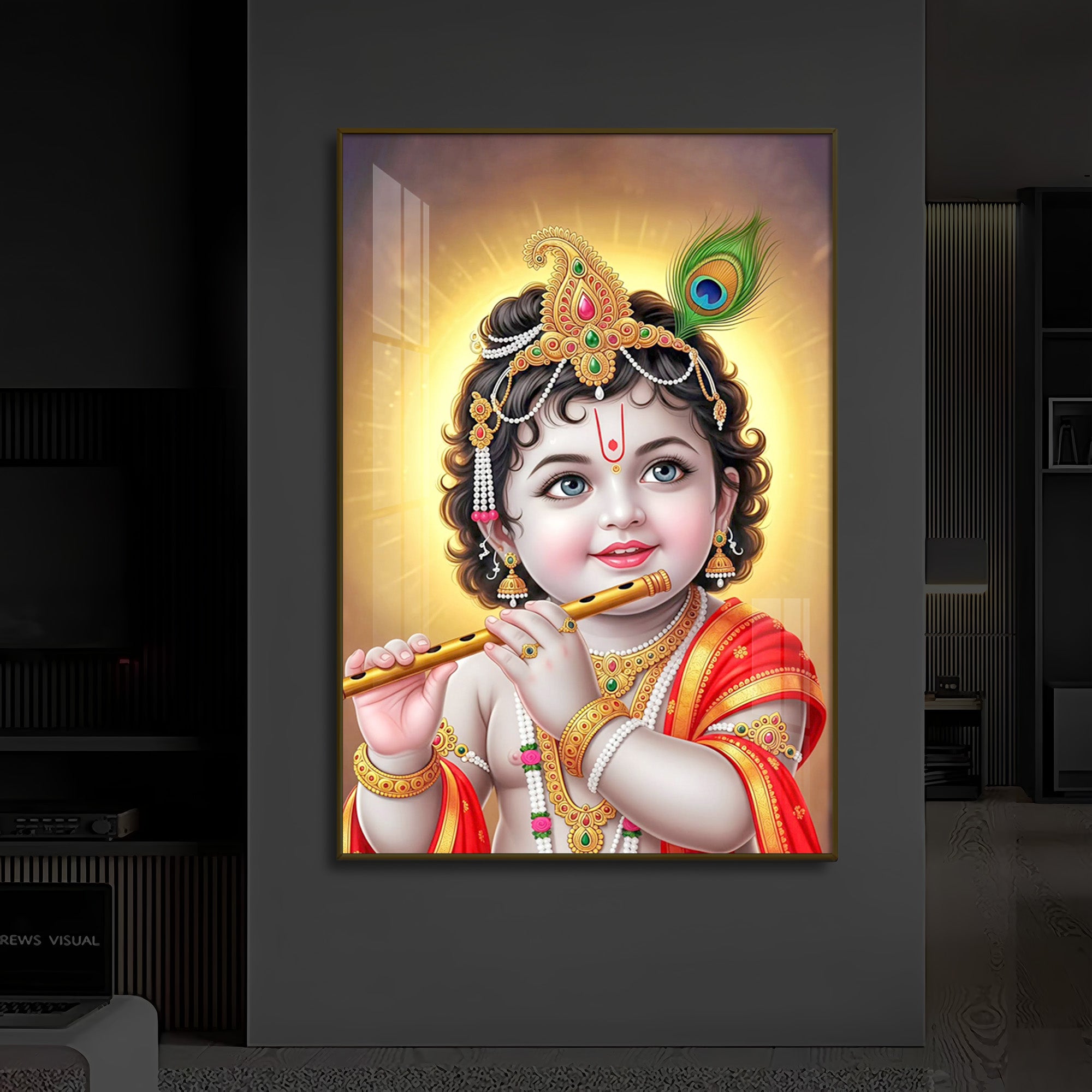 Buy Lord baby Krishna Modern Luxury Backlight Vertical Wall Art online ...
