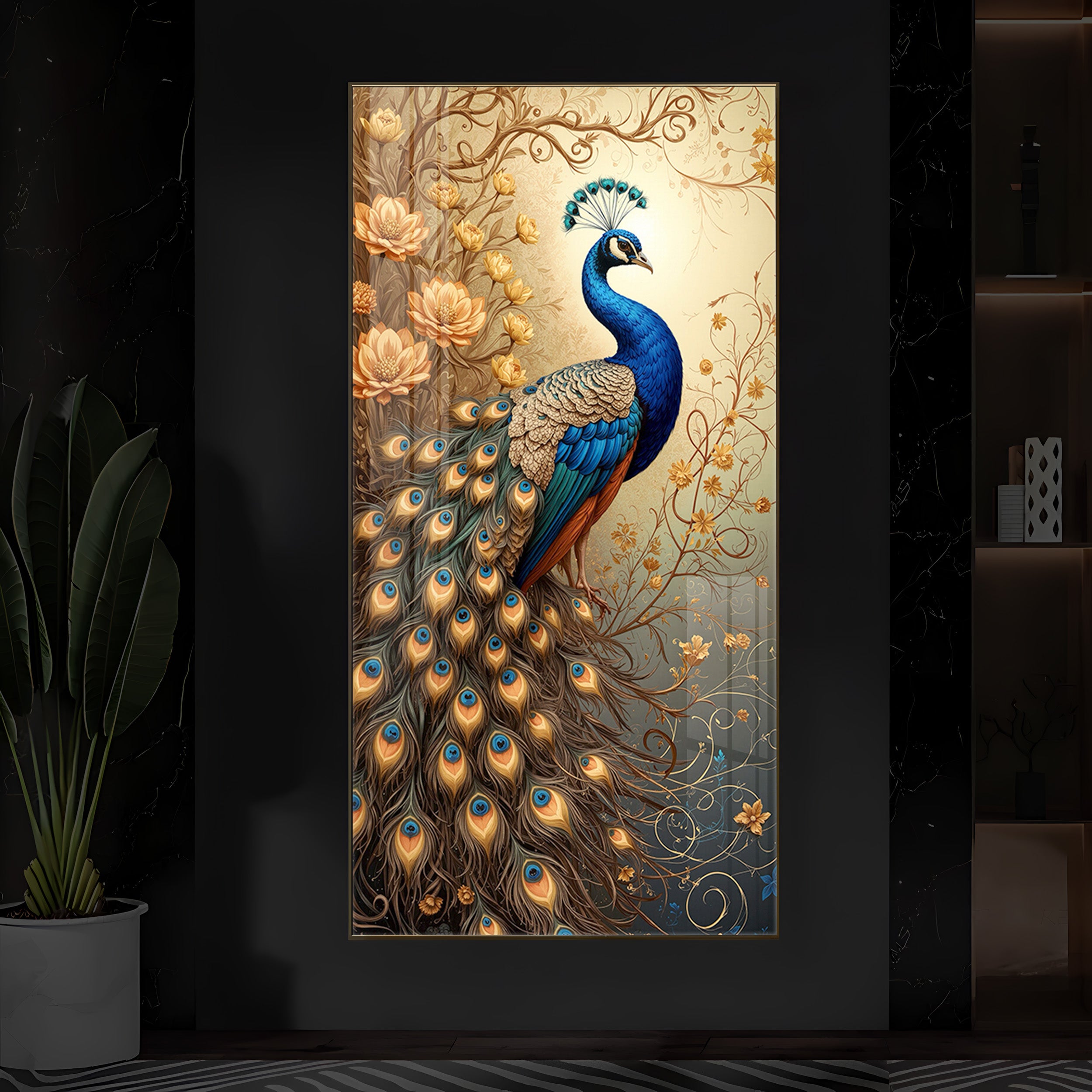 Buy Beautiful Peacock Modern Luxury Backlight Vertical Wall Art Online ...