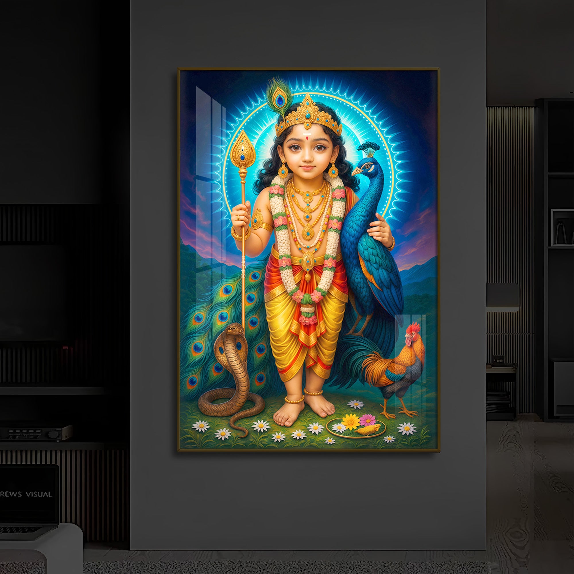 Buy Lord Murugan Ji Modern Luxury Backlight Vertical Wall Art online ...