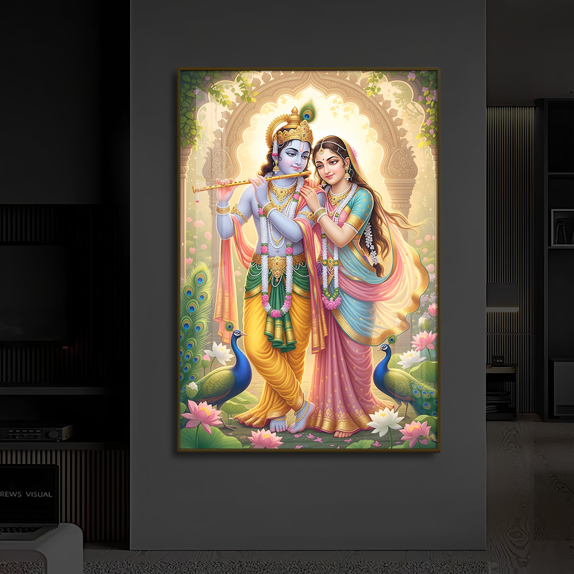 Buy Loving Shri Radhe Krishna Modern Luxury Backlight Vertical Wall Art ...