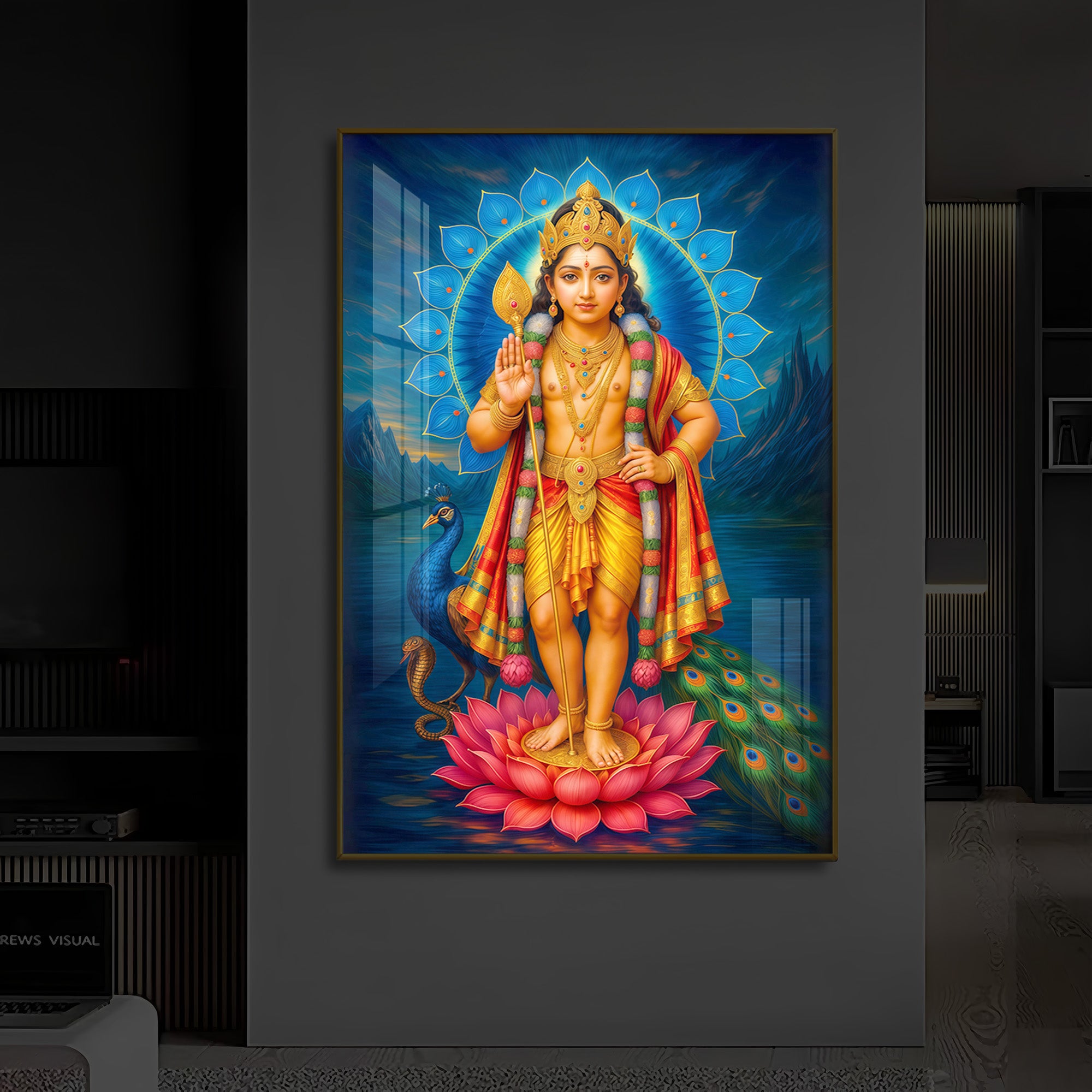 Buy Sri Murugan Ji Modern Luxury Backlight Vertical Wall Art online ...