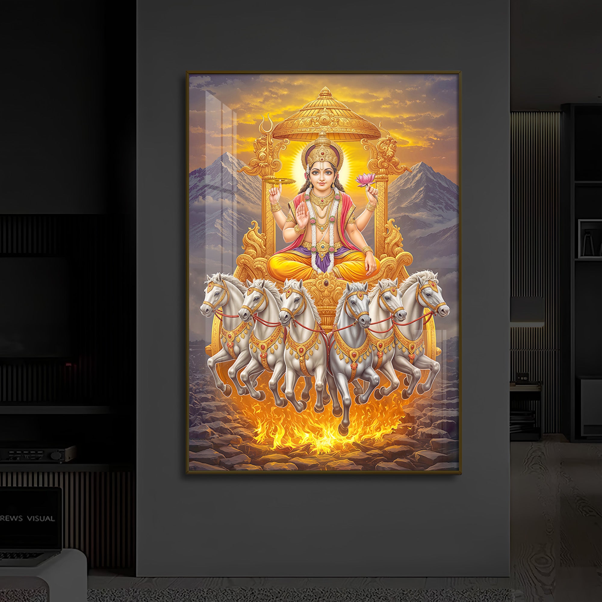 Buy Lord Surya Dev Modern Luxury Backlight Vertical Wall Art online ...