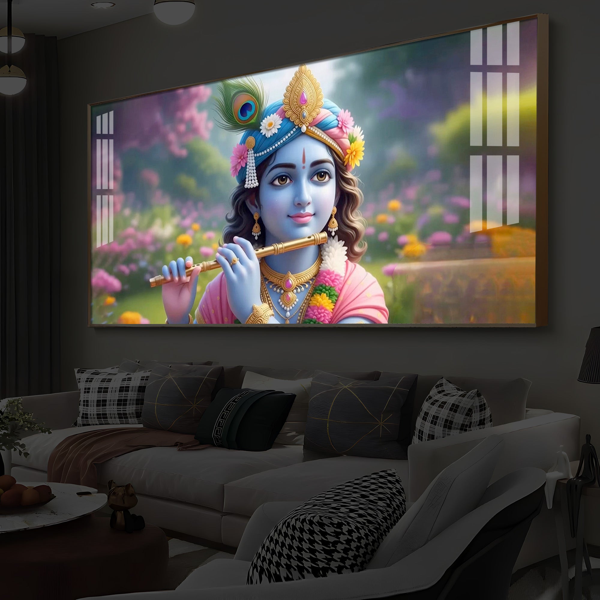 Buy Krishna Ji Modern Luxury Backlight Horizontal Wall Art online @ Low ...
