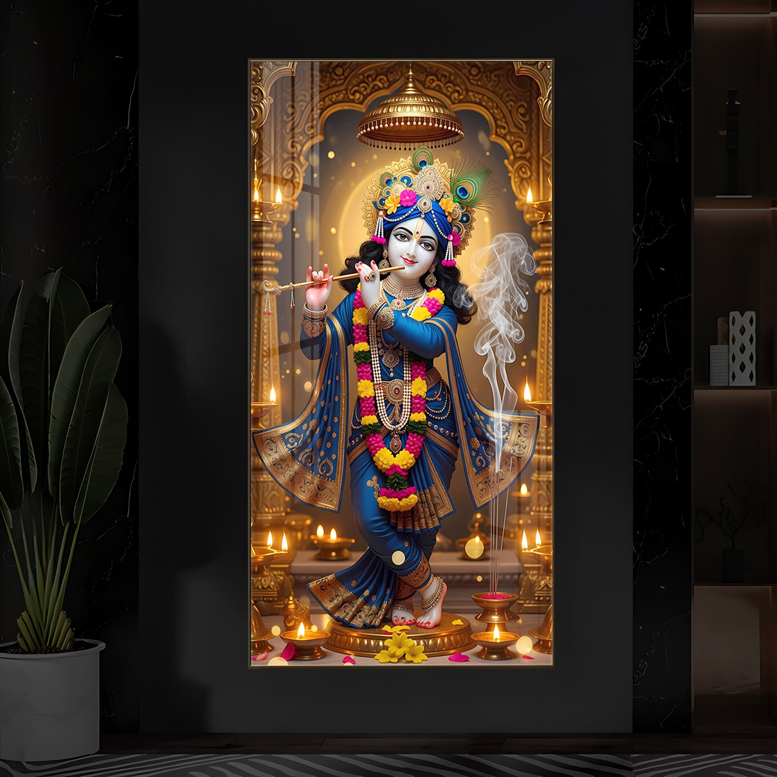 Buy Lord Krishna Ji Modern Luxury Backlight Vertical Wall Art Online ...