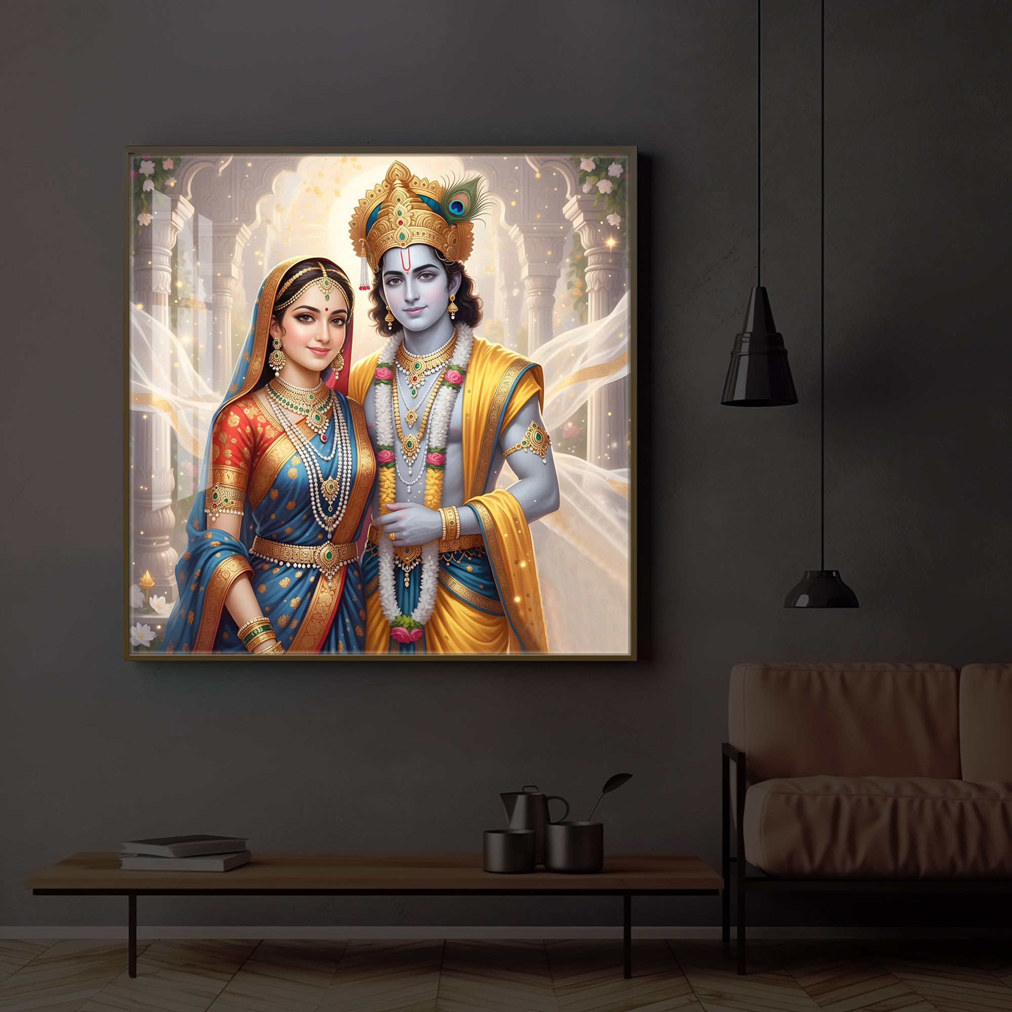 Buy Divine Shree Radhe Krishna Modern Luxury Backlight Square Wall Art ...