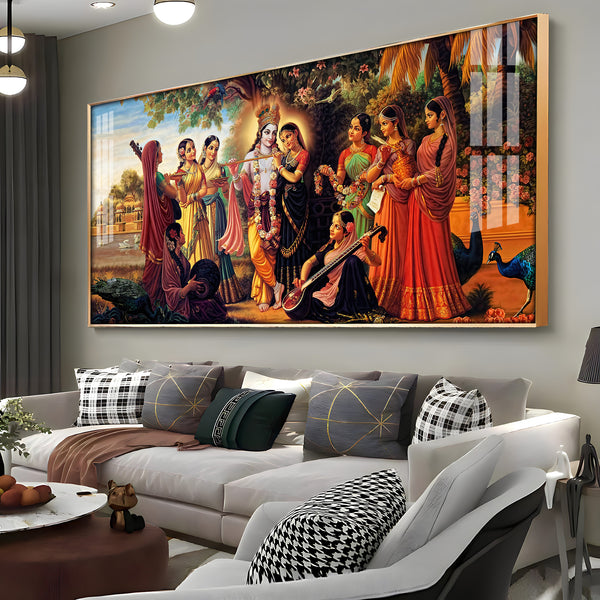 Buy Radha Krishna With Gopiya Premium Acrylic Horizontal Wall Art ...