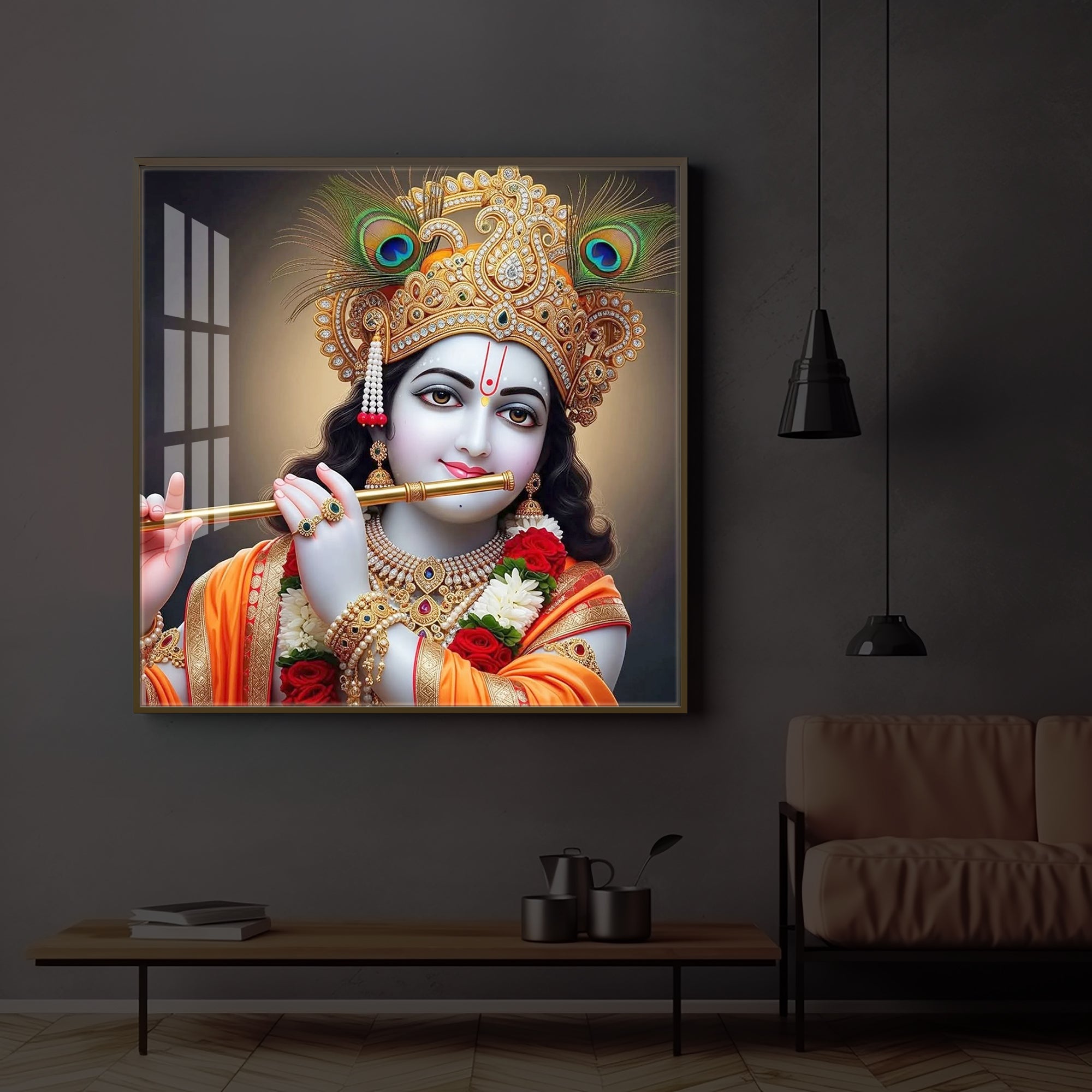 Buy Divine Shree Krishna Modern Luxury Backlight Square Wall Art online ...