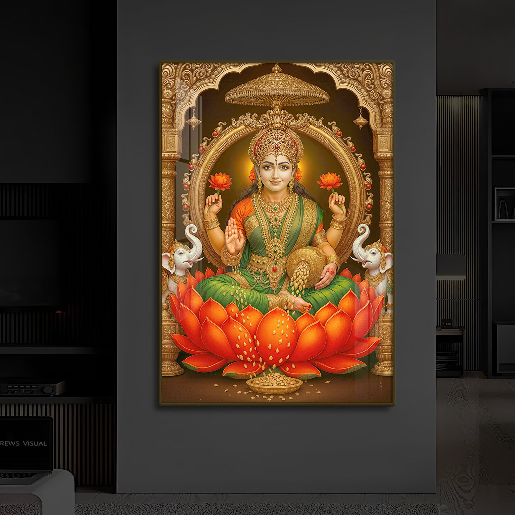Buy Mahalaxmi Ji Modern Luxury Backlight Vertical Wall Art online @ Low ...