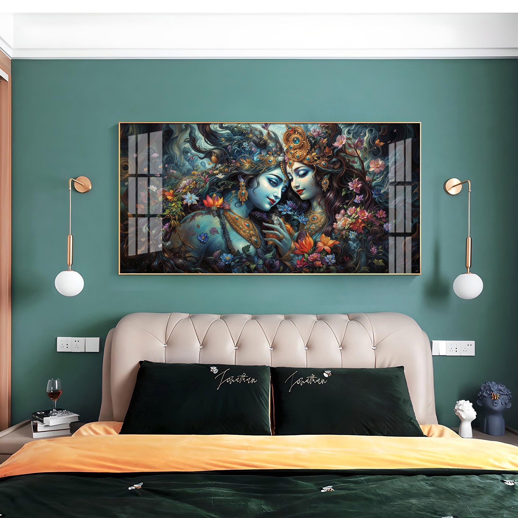 Mystical Love Of Radha Krishna Premium Acrylic Horizontal Wall Art ...