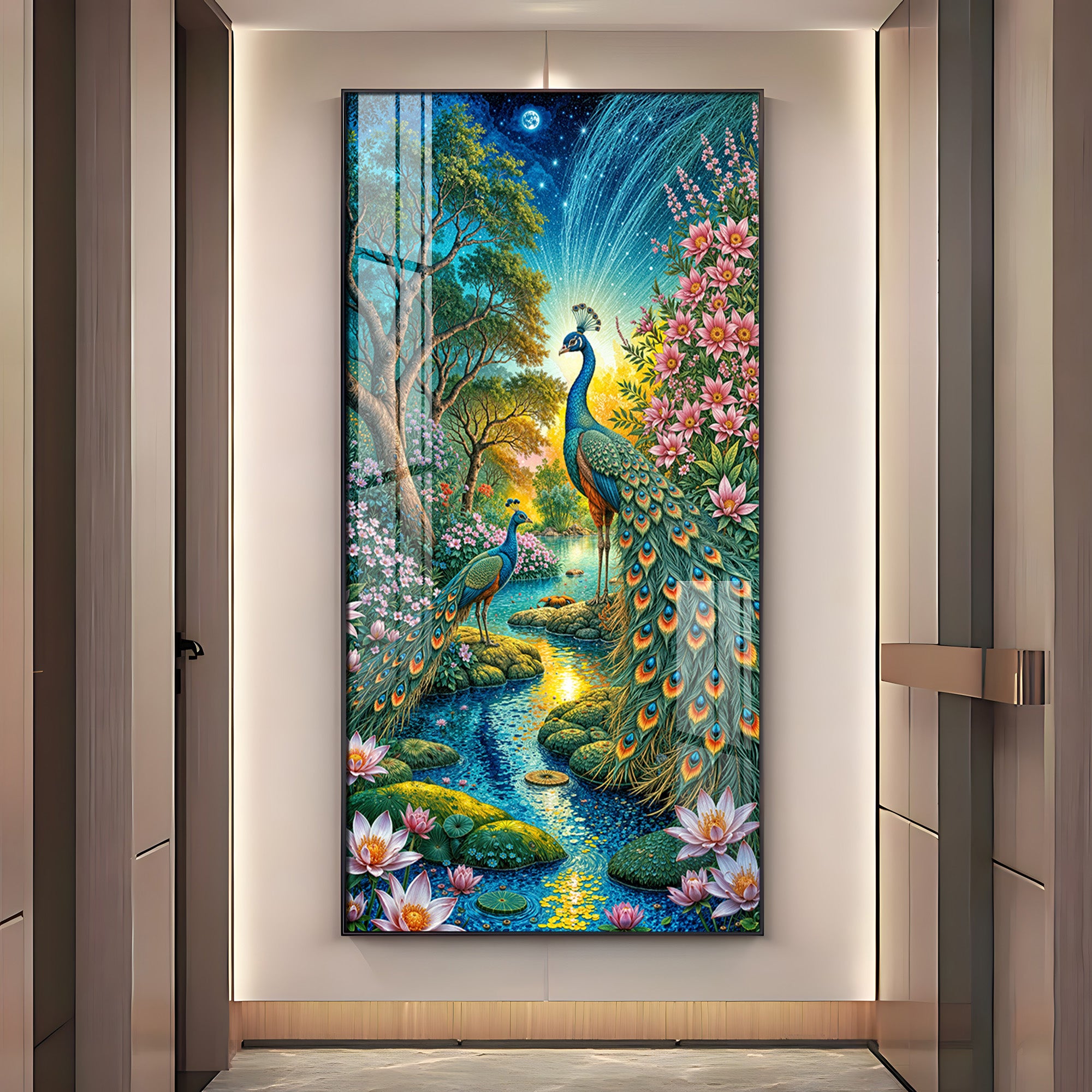 Buy Forest Peacock Modern Luxury Backlight Vertical Wall Art Online ...